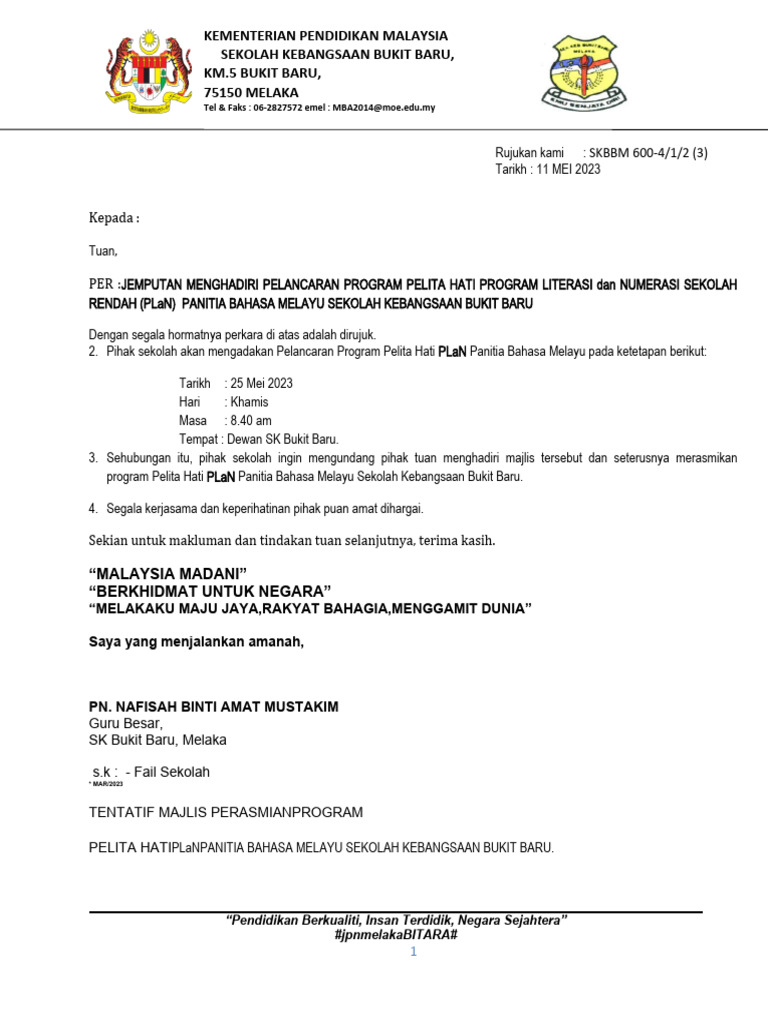 Format Surat Jemputan Ibu Bapa | PDF