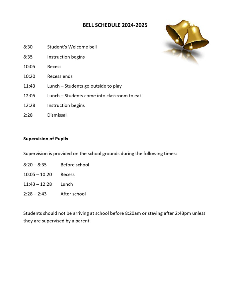 2024-2025 School Bell Schedule | PDF