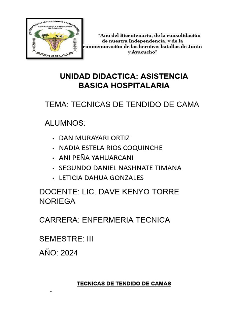 Técnicas de Tendido de Cama Hospitalaria | PDF | Hospital | Colchón