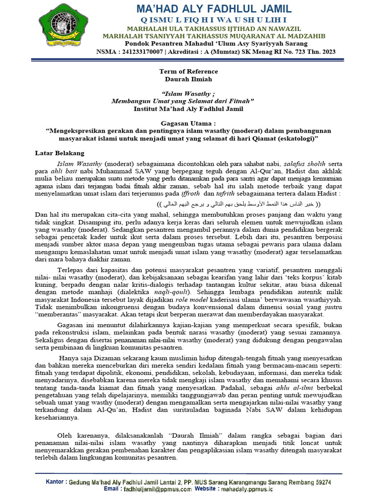 Term of Reference Islam Moderat | PDF