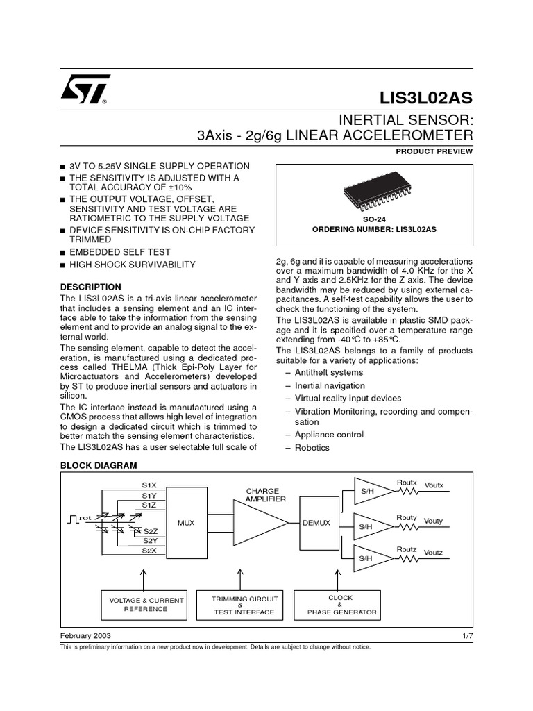 LIS3L02AS | PDF | Capacitor | Accelerometer