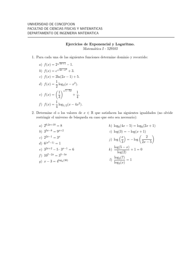 Ejercicios Exp-Log | PDF