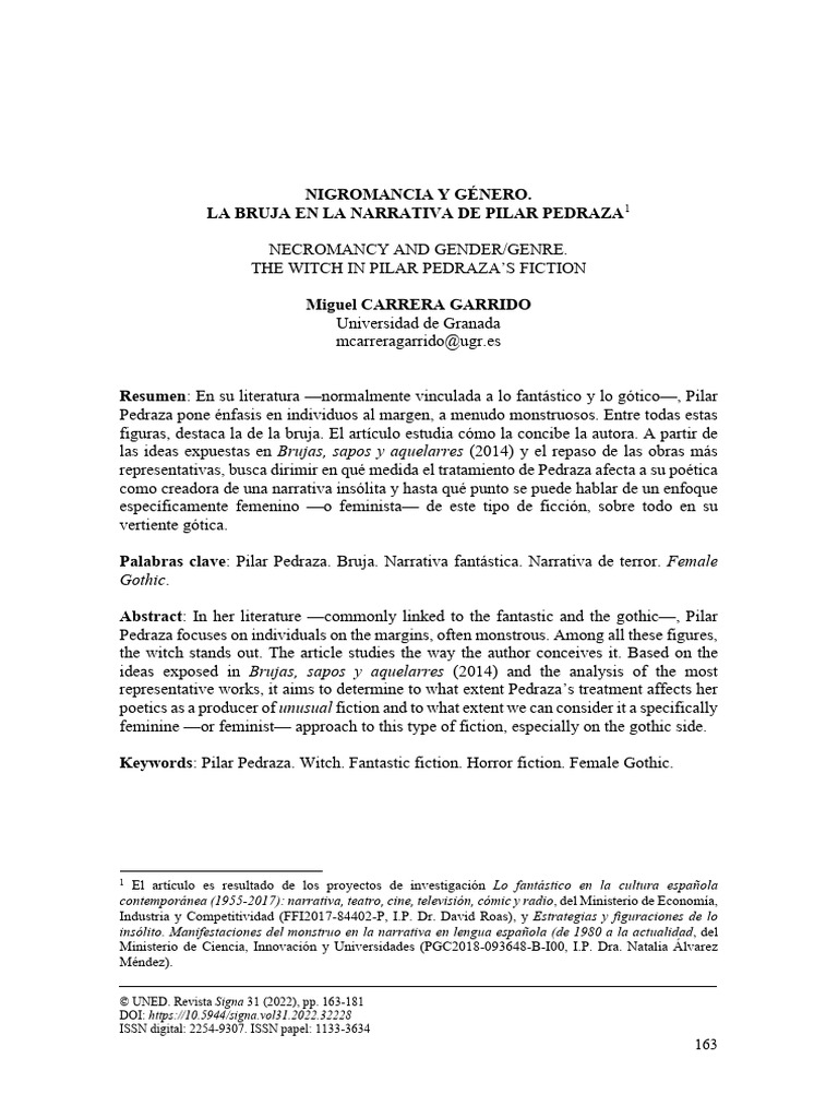 Nigromancia y Género. La Bruja en La Narrativa de Pilar Pedraza | PDF | Ficcion gotica | Brujería