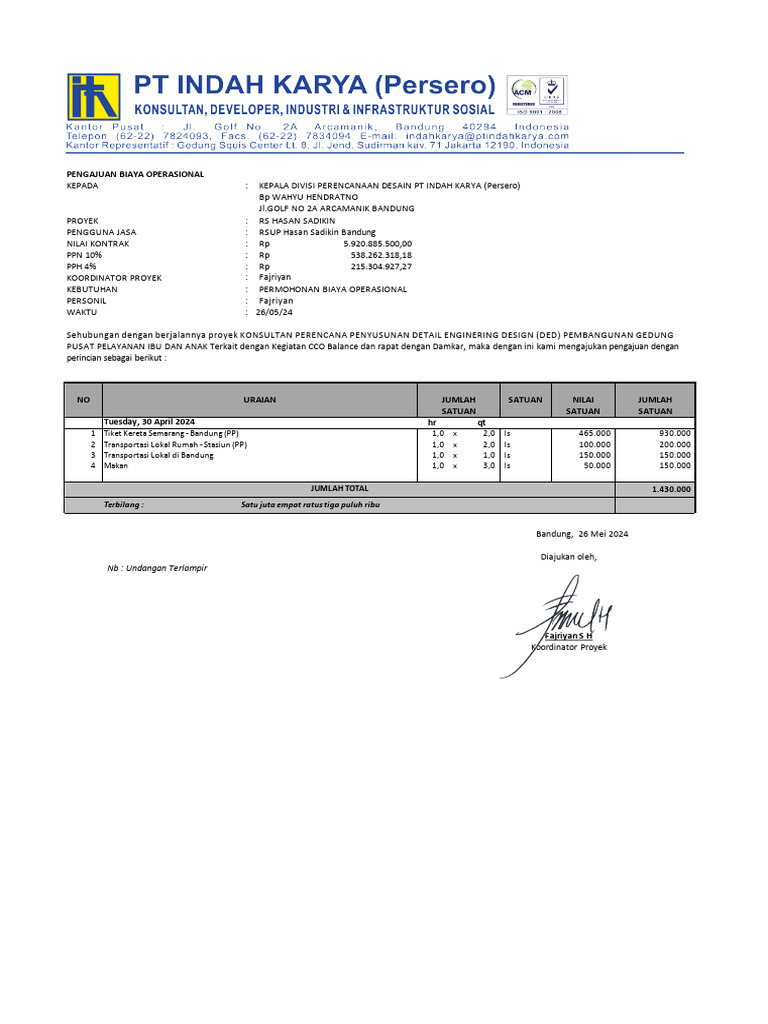 Pengajuan BO 2024 RSHS - 26 Mei 2024 | PDF