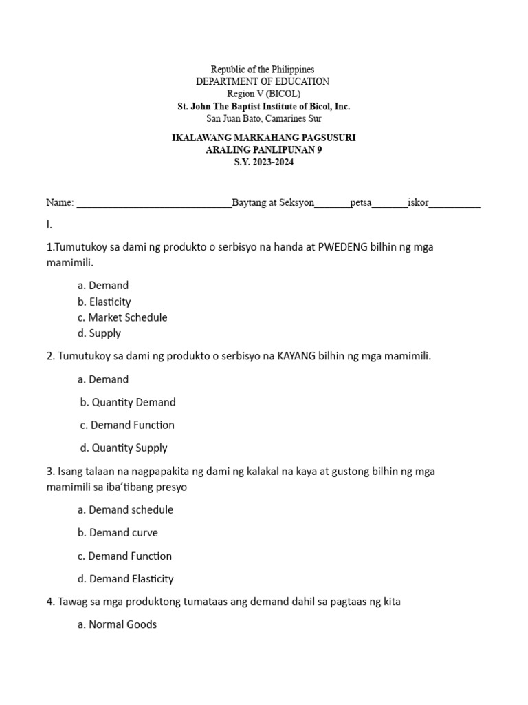 Grade 9 AP9 TQ & TOS_ 2ND QUARTER | PDF