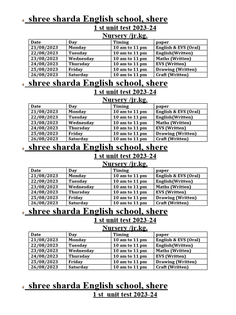 Sses-1st Unit Timetable 23-24 | PDF