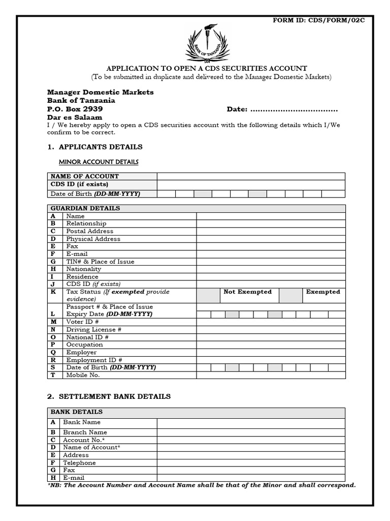 CDS Securities Account Application Form | PDF | Banks | Securities ...