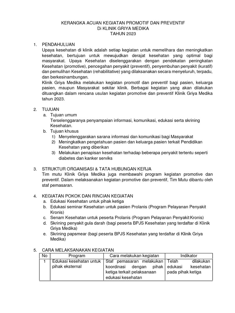 KAK Promotif Dan Preventif Tahun 2023 | PDF | Kesehatan Holistik