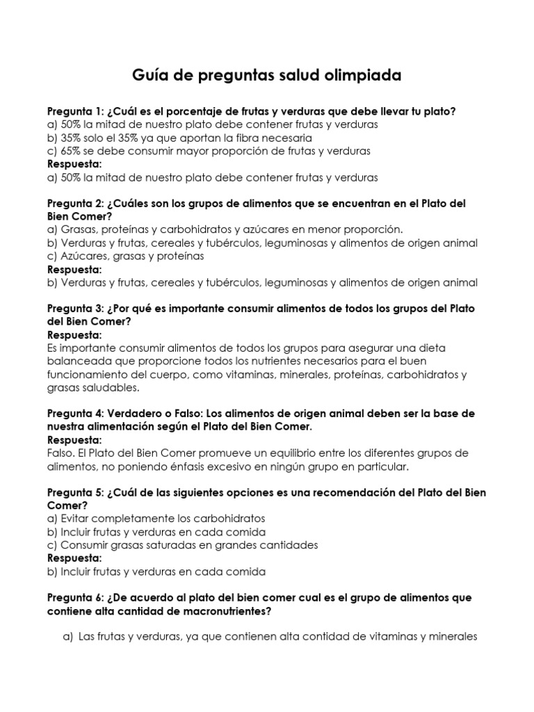 Guía de Preguntas Salud | Descargar gratis PDF | Alimentos | Insulina