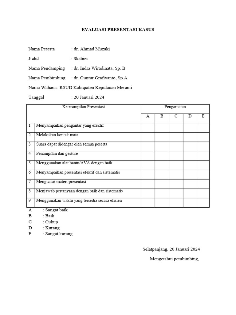 EVALUASI PRESENTASI KASUS Skabies | PDF