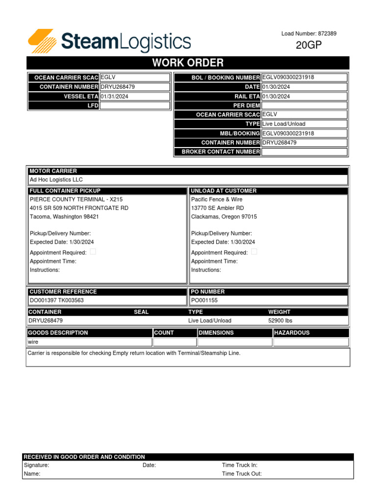Ad Hoc Logistics LLC - Import - Drayage - Carrier Rate and Load ...