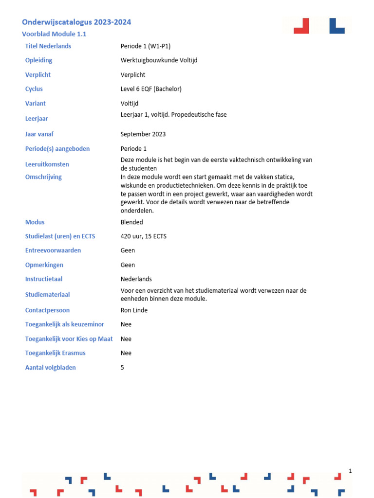 Werktuigbouwkunde jaar 1 2023-2024 | PDF