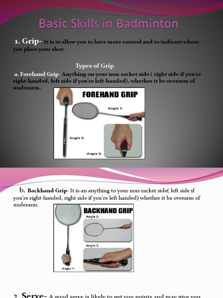 Badminton Skills: Grip, Serve, Footwork, Stance | PDF | Indoor Sports ...