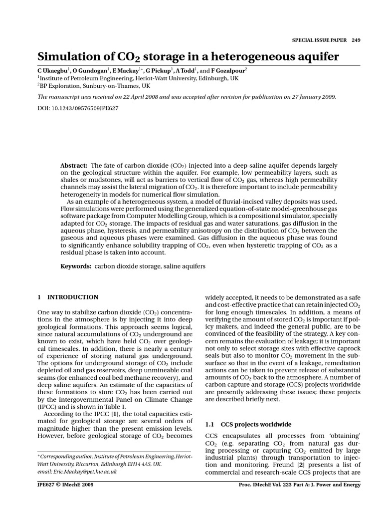 CO2 Storage Simulation in Aquifers | PDF | Carbon Capture And Storage ...