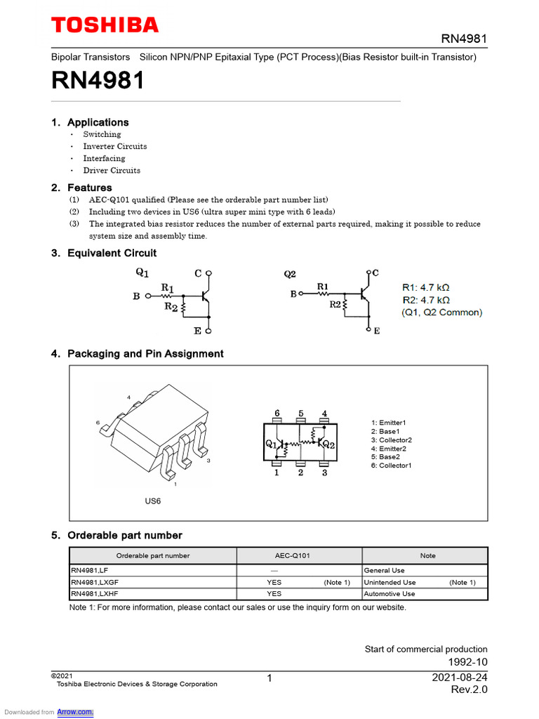 RN4981 Bipolar Transistor Specifications | PDF | Bipolar Junction Transistor | Reliability ...