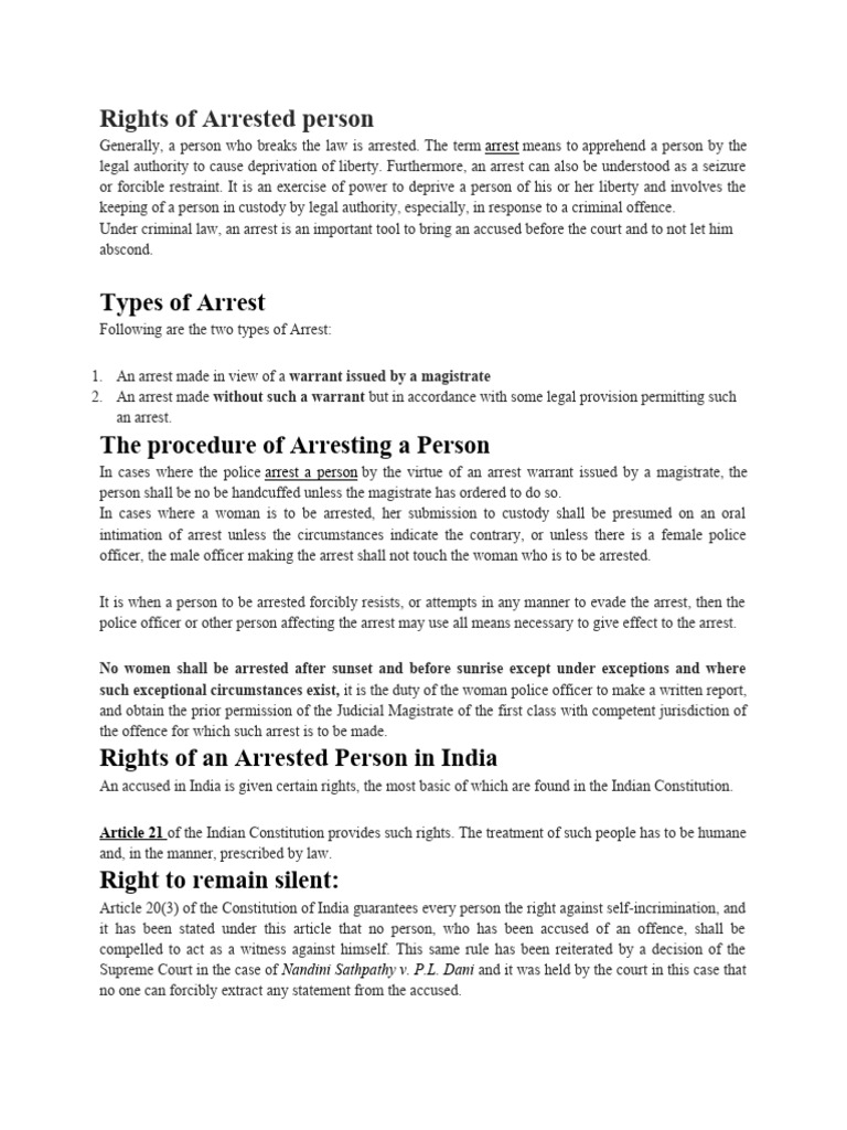 Rights of Arrested person | PDF | Arrest | Bail