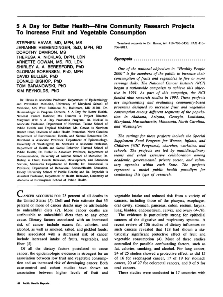 5 A Day For Better Health-Nine Community Research Projects To Increase ...