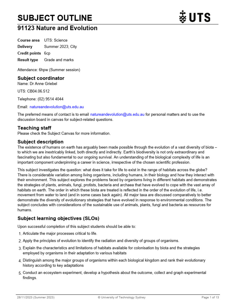 Nature and Evolution Summer 2023 | PDF | Educational Assessment | Life