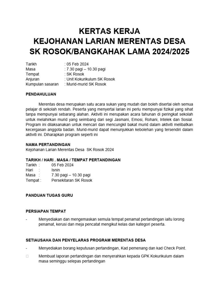 Kejohanan Merentas Desa SK Rosok 2024 | PDF