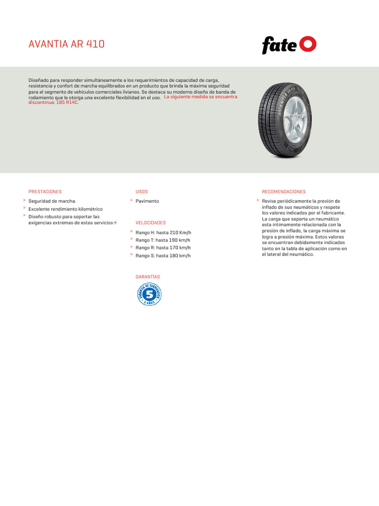 Avantia Ar 410 | PDF | Neumático | Rueda