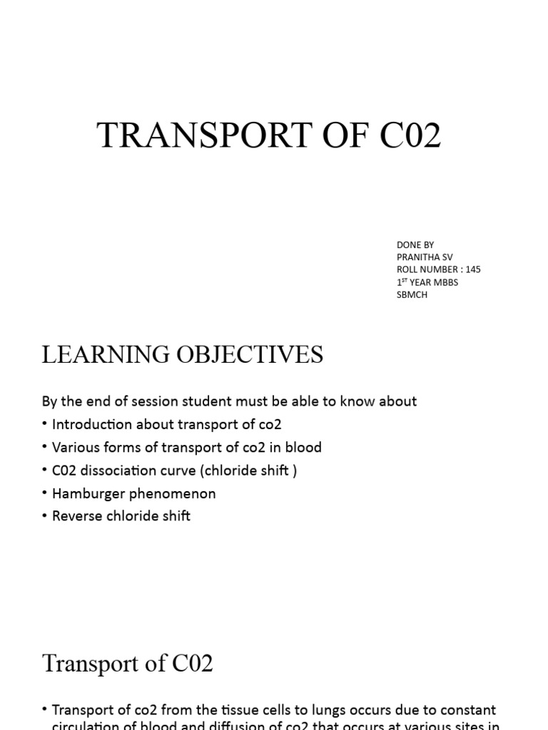 Transport of c02 | PDF | Red Blood Cell | Chloride