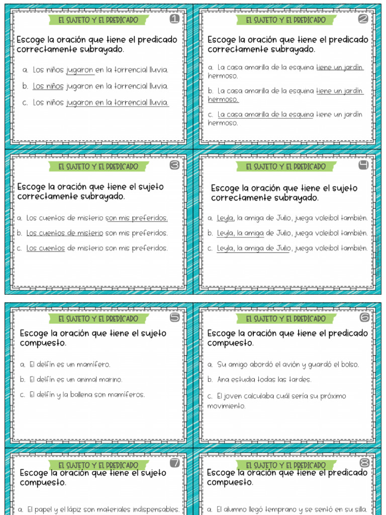 Task Cards Sujeto y Predicado | PDF