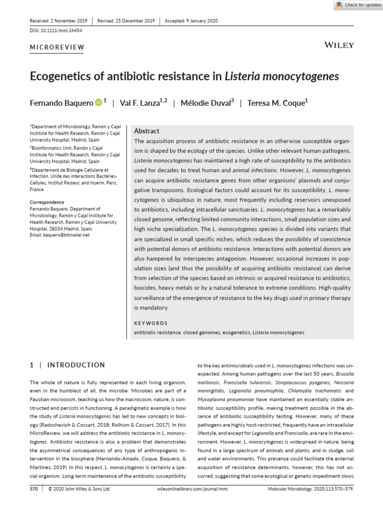 Ecogenetics of Antibiotic Resistance in Listeria Monocytogenes | PDF ...