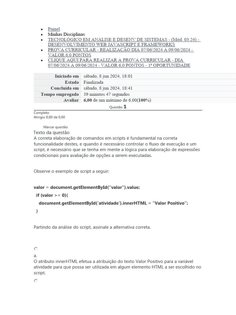 TECNOLÓGICO EM ANÁLISE E DESENV DE SISTEMAS - (Mód. 03.24) - DESENVOLVIMENTO WEB JAVASCRIPT E ...