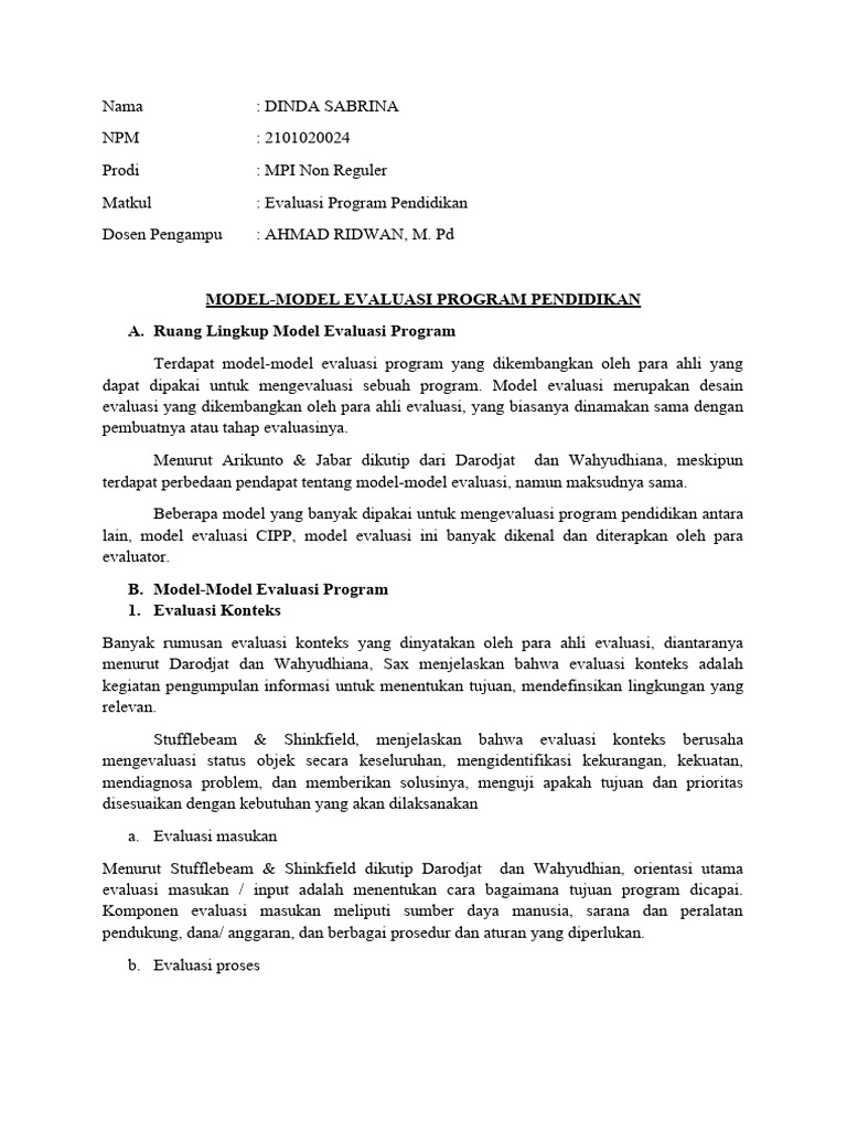 Model-Model Evaluasi Program Pendidikan | PDF