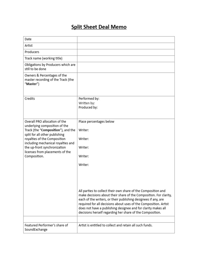 Music Split Sheet Agreement Template | PDF | Data | Computer Data