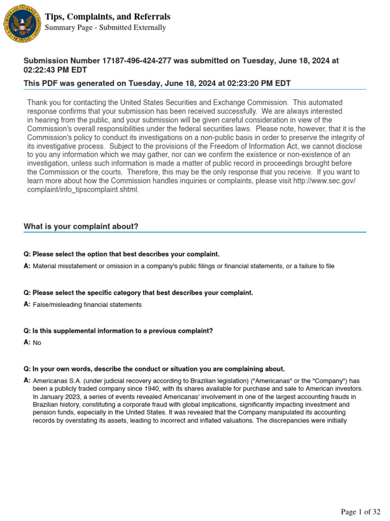 AMER Protocol - Complaint To SEC | PDF | Private Equity | Venture Capital