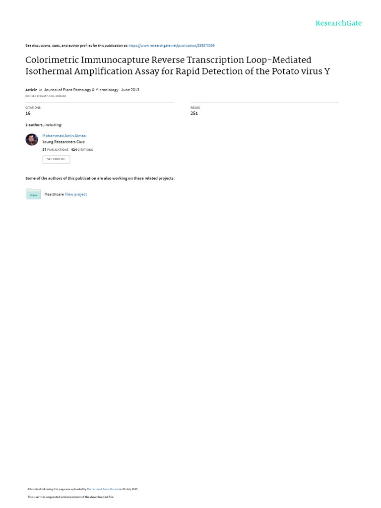 Colorimetric Immunocapture Reverse Transcription Loop Mediated Isothermal Amplification Assay