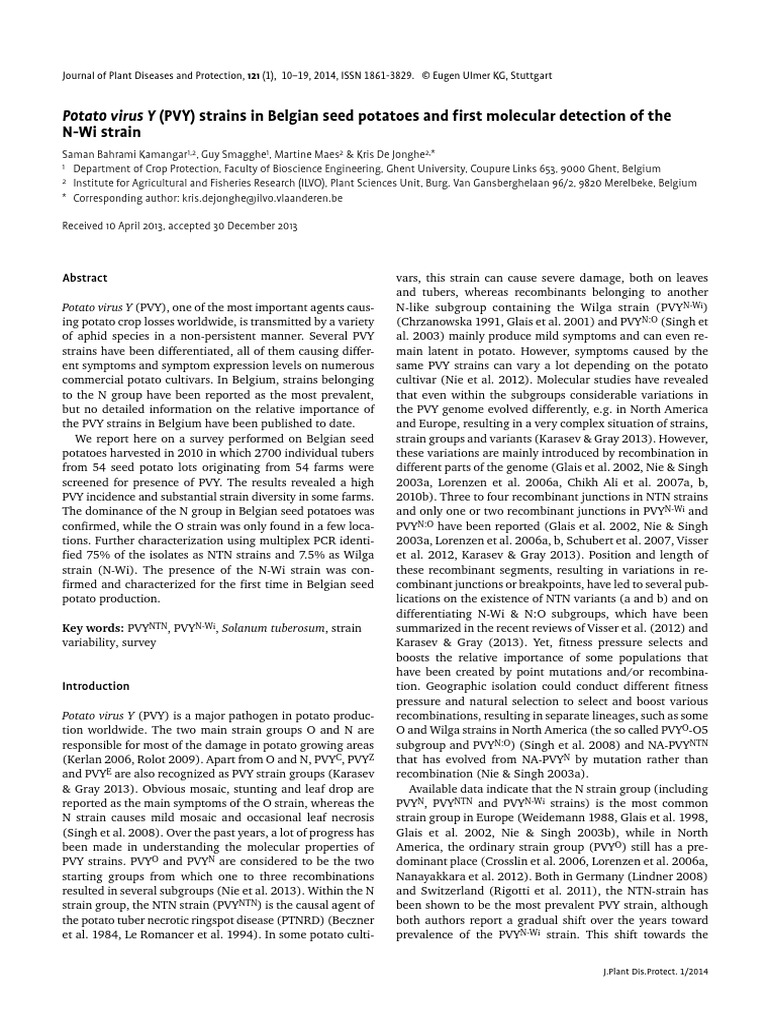 Potato Virus Y (PVY) Strains in Belgian Seed Potatoes and First ...