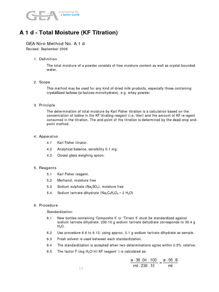 A 1 D - Total Moisture (KF Titration) - tcm50-30903 | PDF | Titration ...
