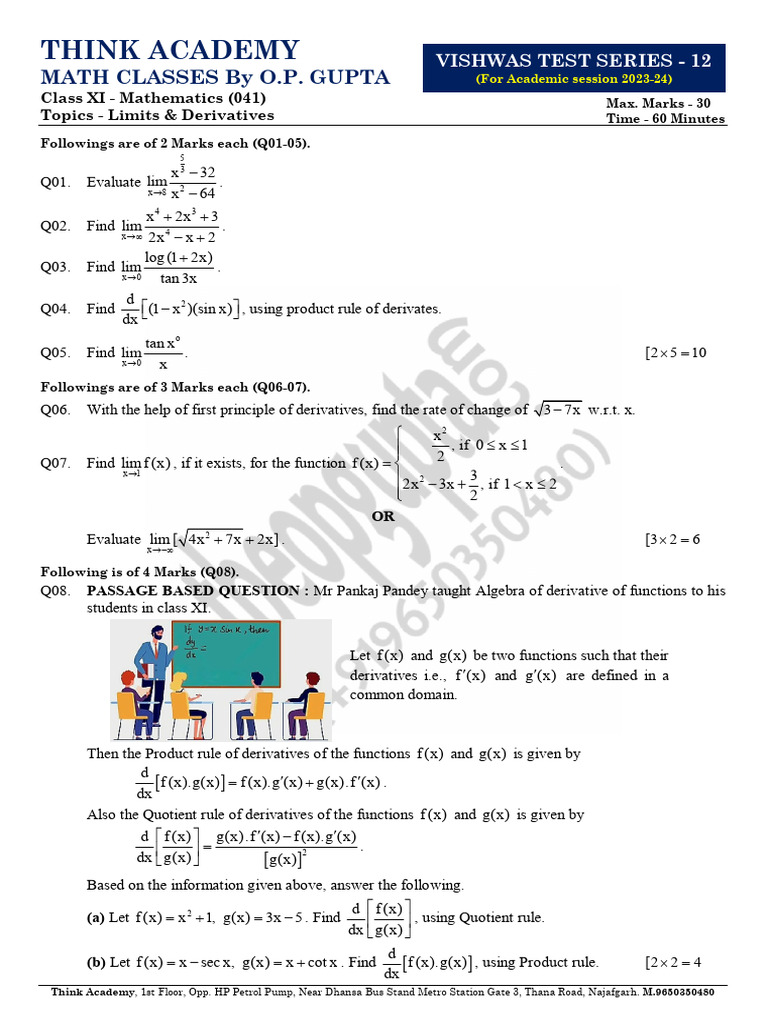 VTS-12-Limits & Derivatives | PDF | Derivative | Trigonometric Functions