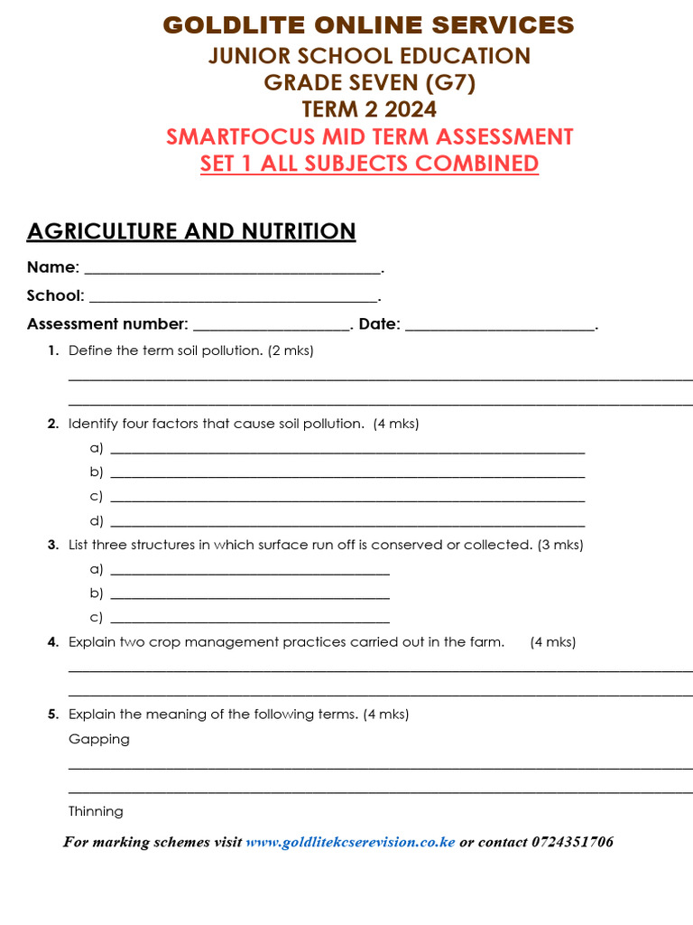 Grade 7 Set 1 Mid Term 2 Exams | PDF | Clef