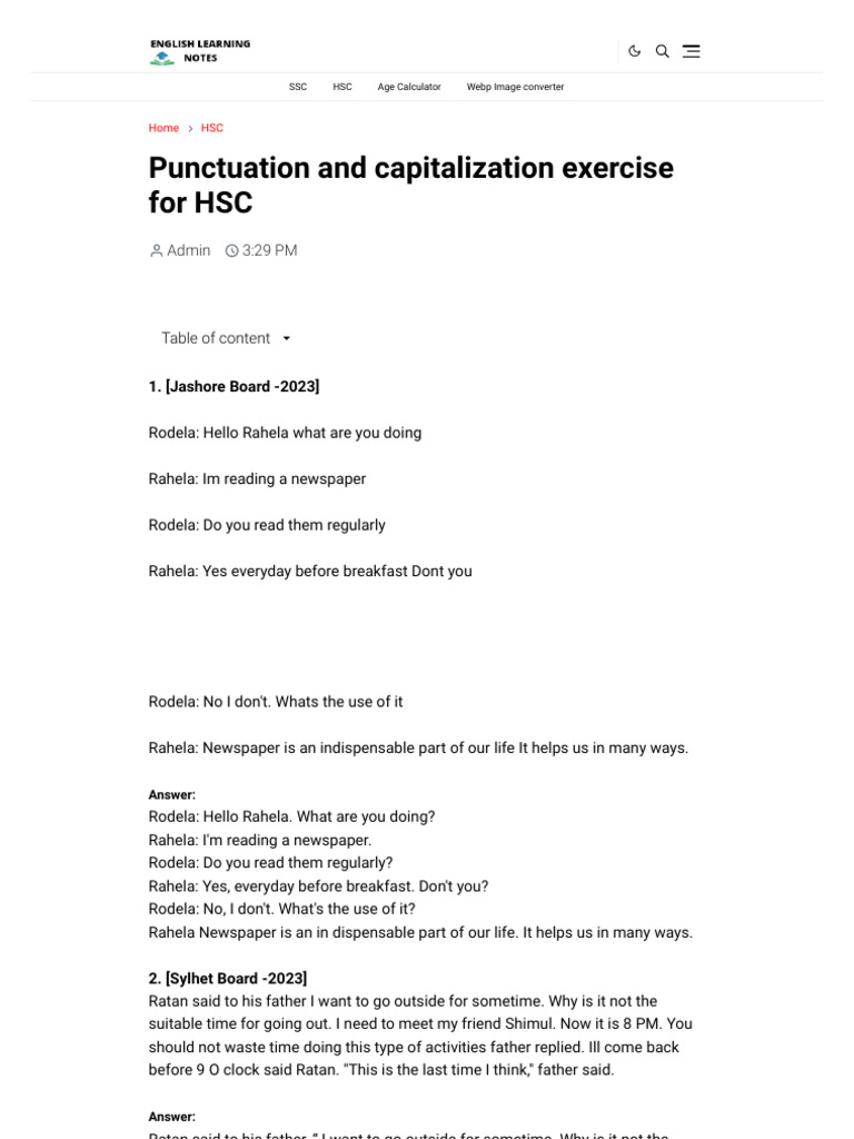 HSC Punctuation and Capitalization All Board | PDF | Samuel Taylor ...