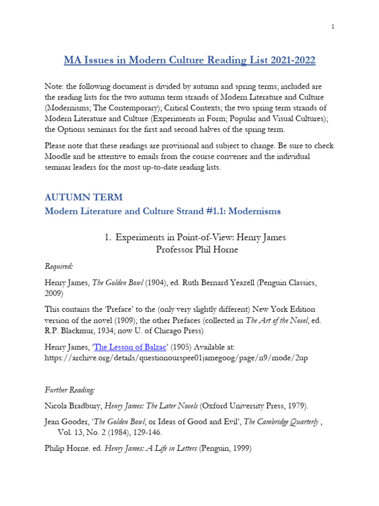 MA Modern Literature Reading List 2021-22 | PDF | Bloomsbury Group | T ...