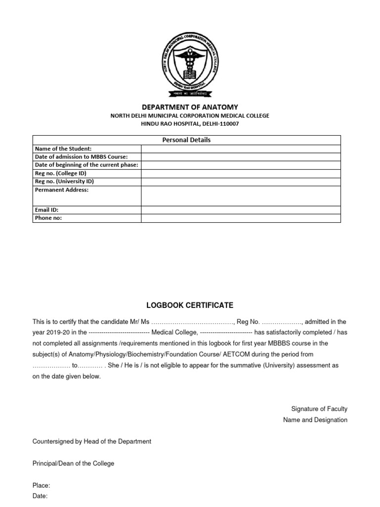 MBBS Logbook Certificate Template | PDF | Human Leg | Arm