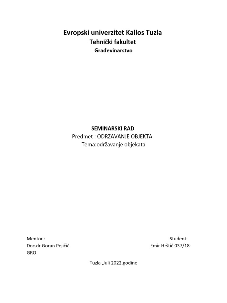 Odrzavanje Objekta | PDF