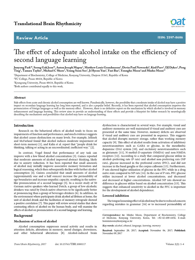 The Effect of Adequate Alcohol Intake On The Efficiency of Second ...