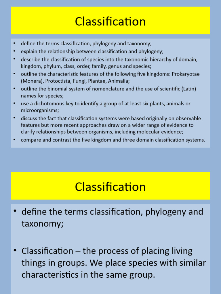 Classification and Taxonomy Overview | PDF | Taxonomy (Biology) | Evolution