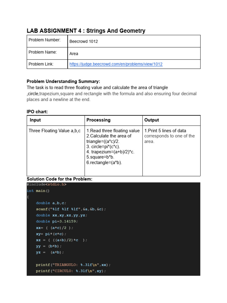 LAB ASSIGNMENT 4 - Strings and Geometry | PDF | Software Engineering ... LAB ASSIGNMENT 4 - Strings and Geometry | PDF | Software Engineering ...