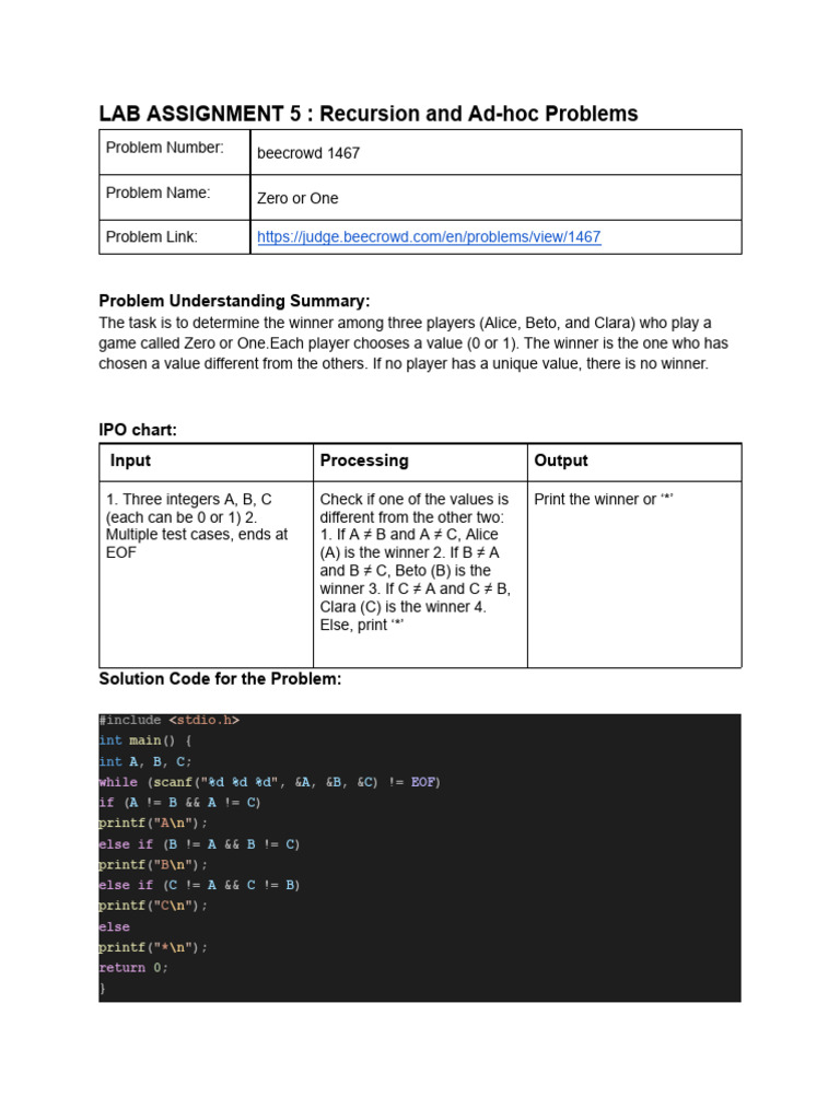 LAB ASSIGNMENT 4 - Recursion and Ad-Hoc Problems | PDF | Mathematics | Algorithms