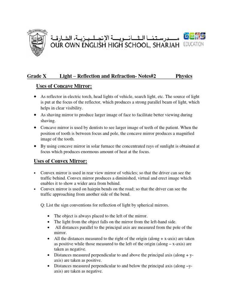 OOS 2023 24 GR10 Light Notes 2 | PDF | Mirror | Glass Engineering And ...