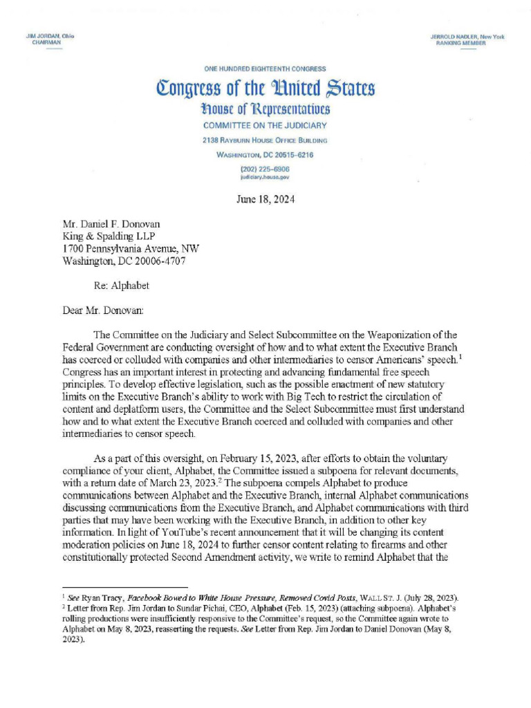 Alvin Bragg Letter RE YouTube Influence On Guns | PDF