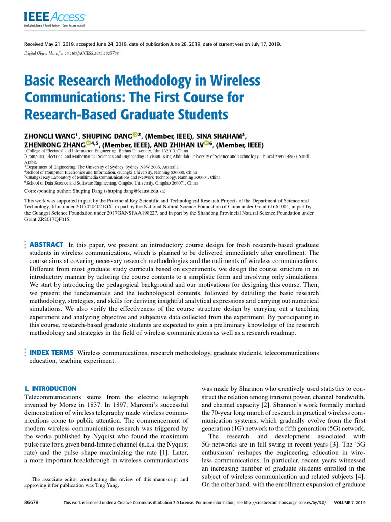 Basic Research Methodology in Wireless Communications The First Course ...