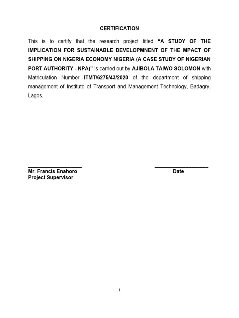 Ajibola Taiwo Marine Project Impact of Shipping on Nigerian Economy ... Ajibola Taiwo Marine Project Impact of Shipping on Nigerian Economy ...