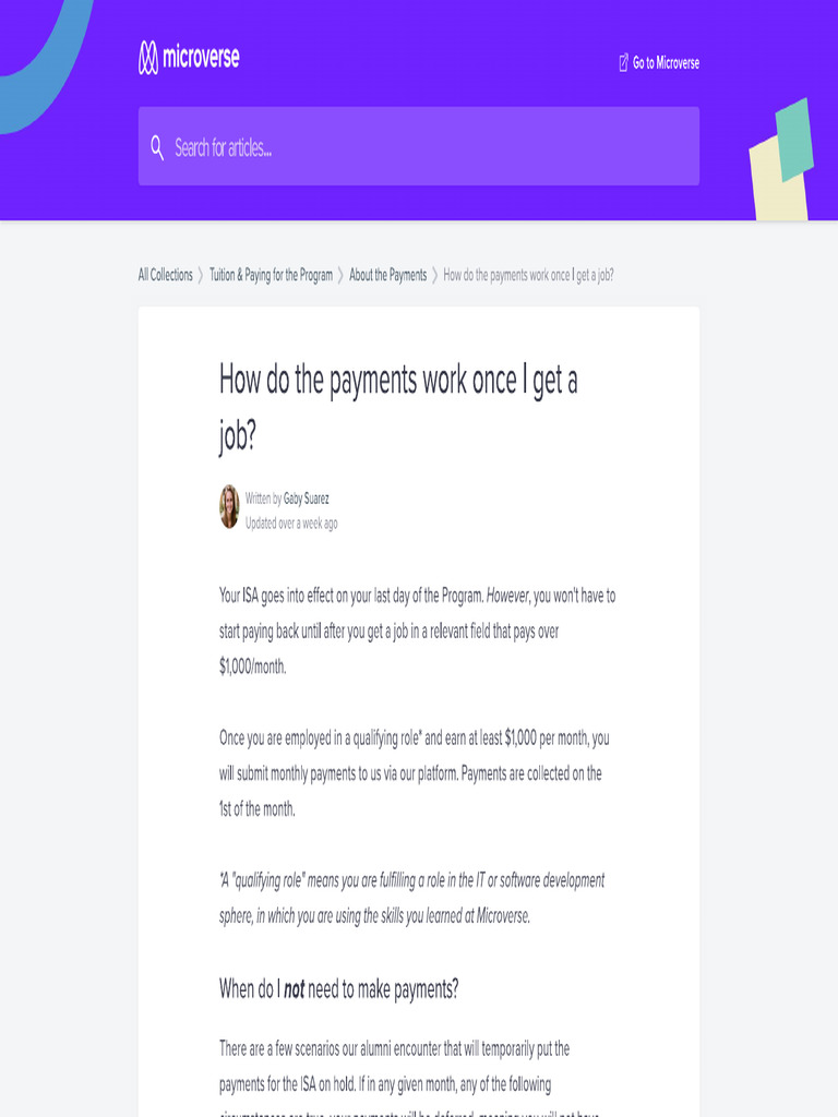 How Do The Payments Work Once I Get A Job - Microverse Help Center | PDF