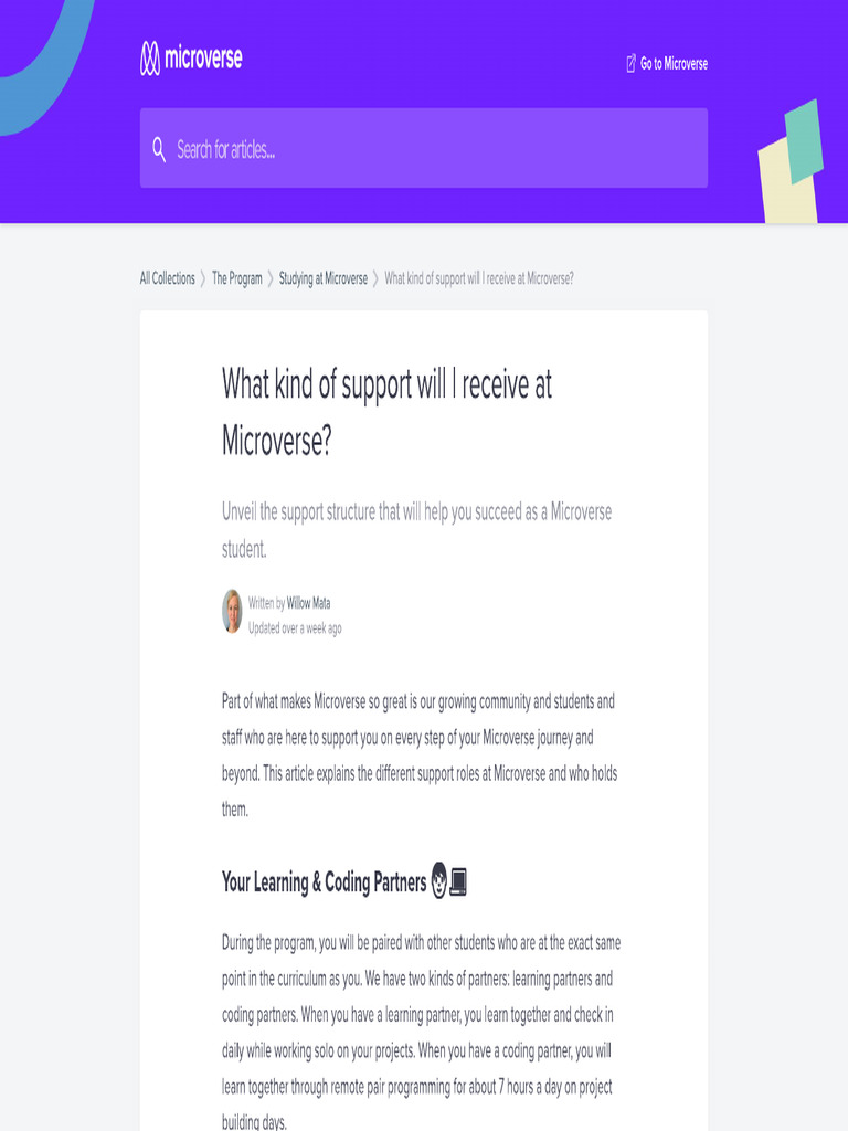 What Kind of Support Will I Receive at Microverse - Microverse Help Center | PDF